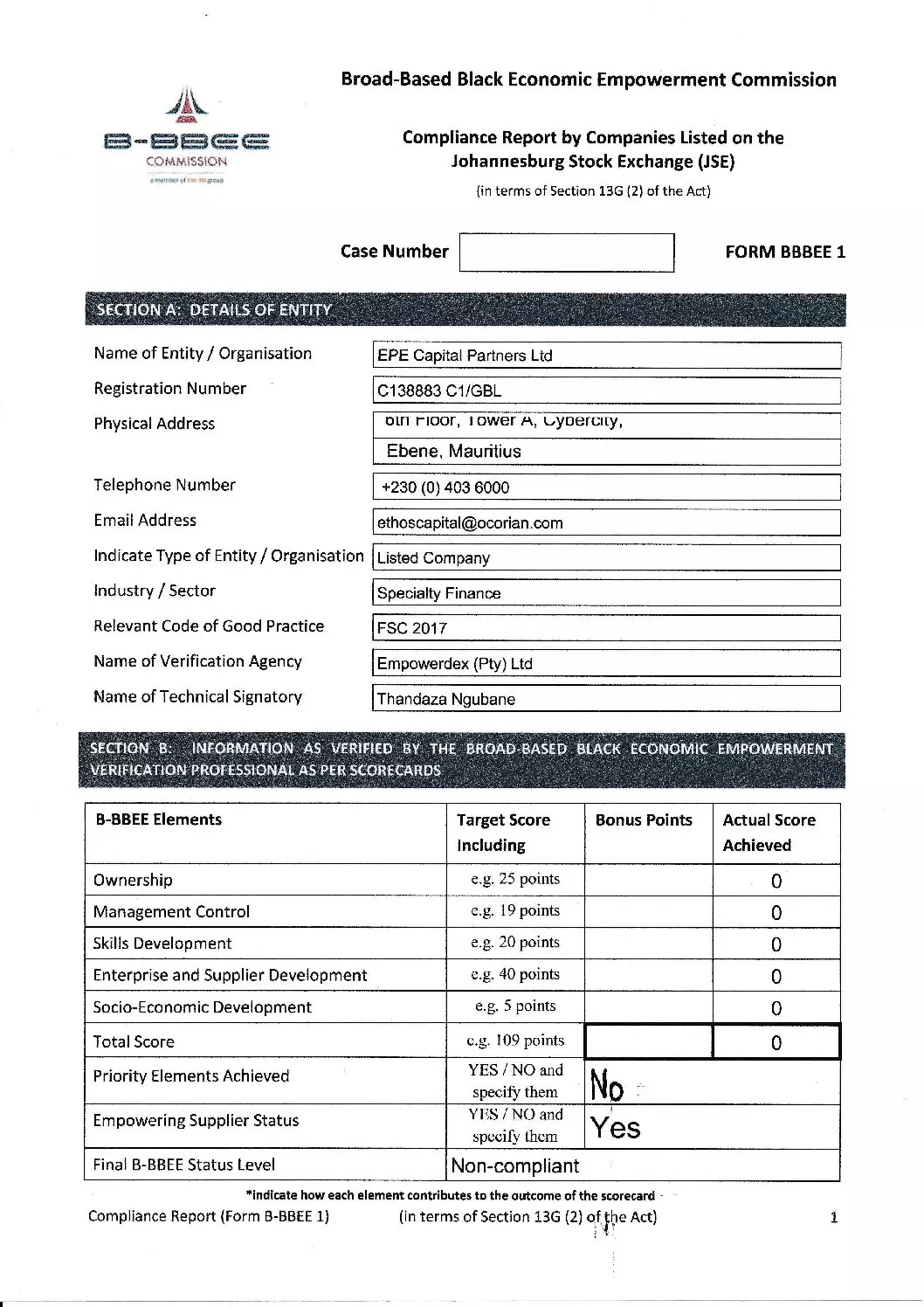 Ethos Capital - EPE BEE report June 2019